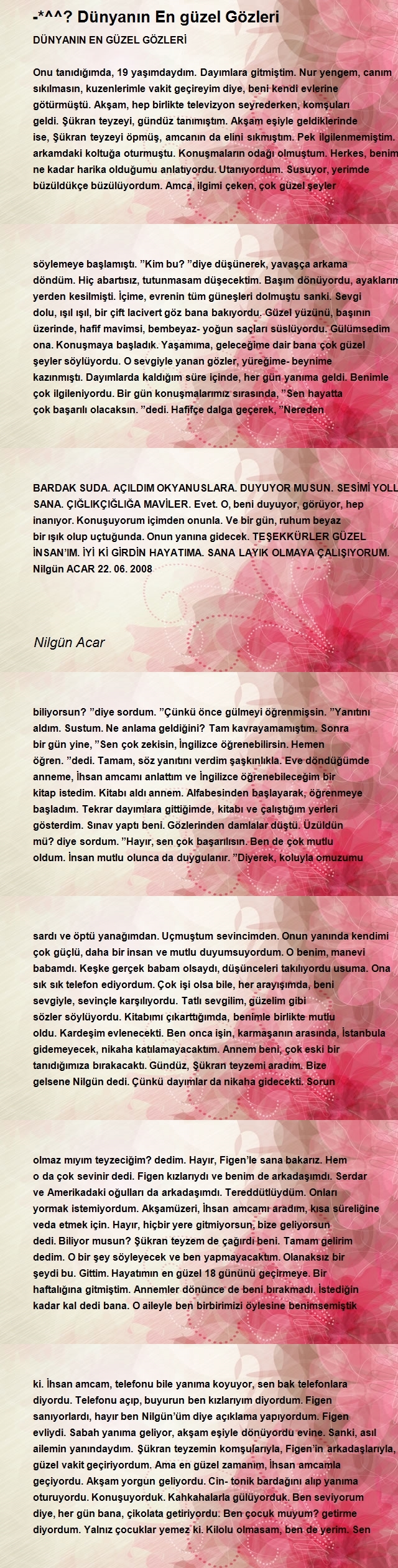 Dünyanın En Güzel Gözleri Şiiri Nilgün Acar