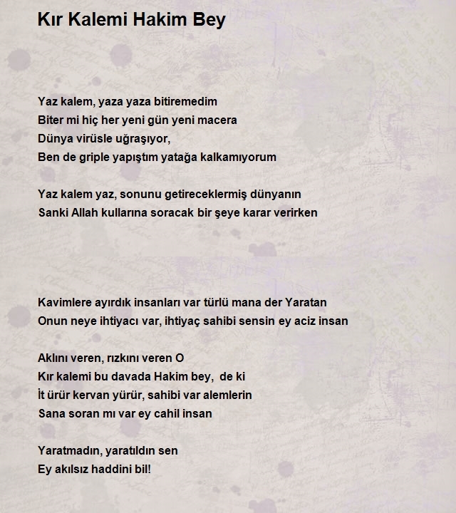 Kır Kalemi Hakim Bey Şiiri - Eminnur Acar Kır Kalemi Hakim Bey Şiiri - Eminnur Acar